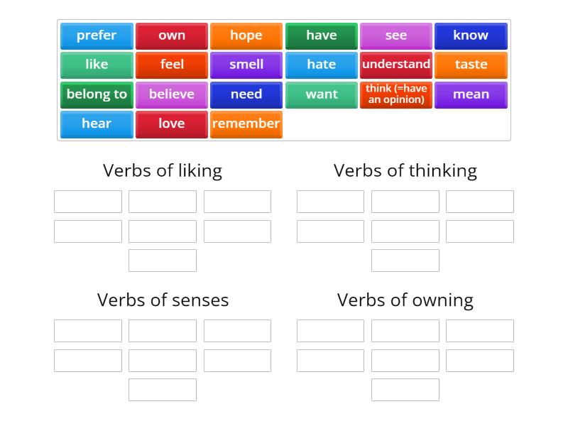 Prepare 3 Unit 2. Stative verbs. - Group sort