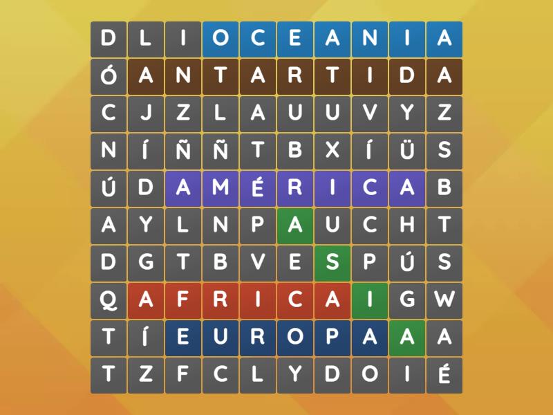 CONTINENTES - Sopa de letras