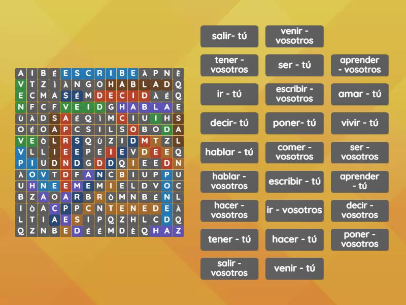 Encuentra en la sopa de letras los verbos conjugados en Imperativo ...
