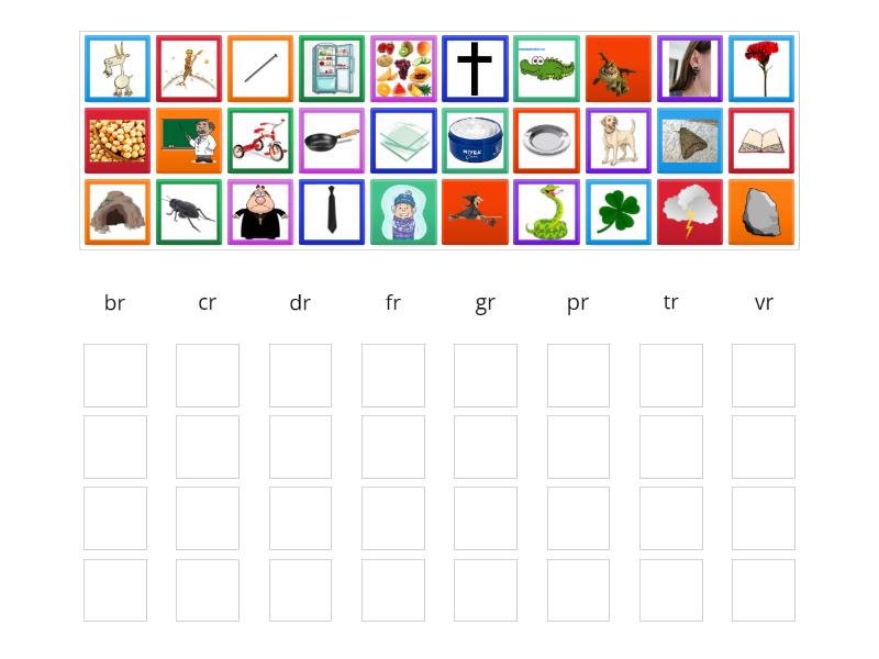 Encontros consonantais: br, cr, dr, fr, gr, pr, tr, vr - Group sort