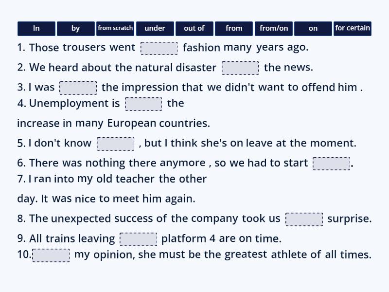Prepositions b2 - Complete the sentence