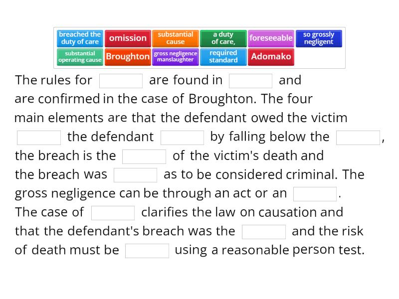 Gross Negligence Cloze - Complete the sentence