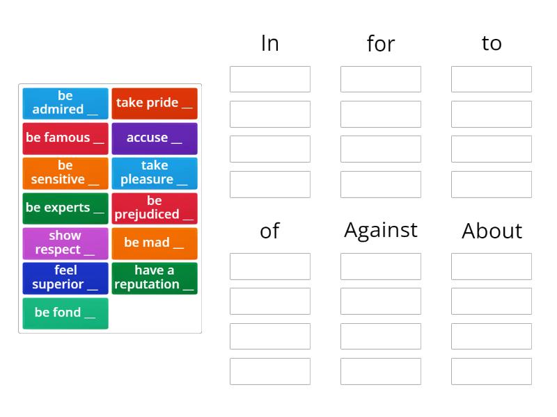 Collocations with prepositions - Group sort