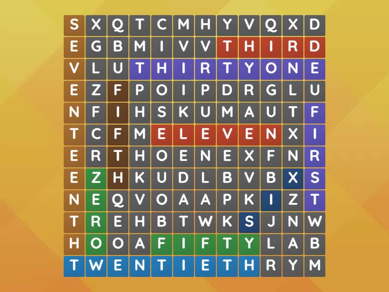 Cardinal vs Ordinal Numbers - Wordsearch