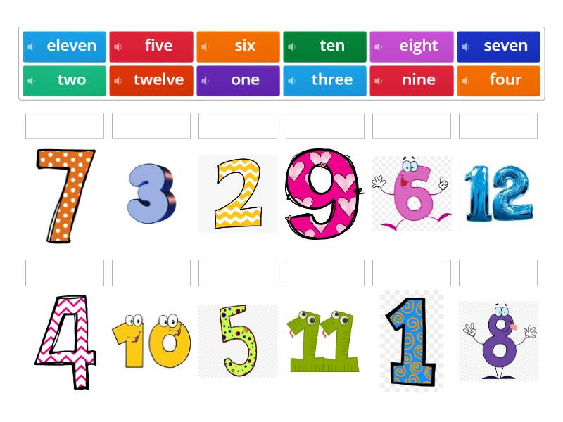 Числа 1-12 Numbers 1-12 (rainbow 2) - Match up