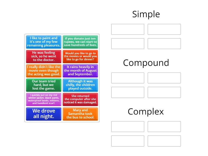 Simple, Compound and Complex Sentences Practice - Group sort