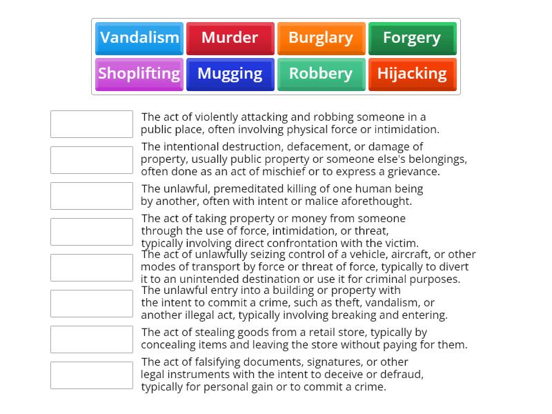 Crime vocabulary - Match up