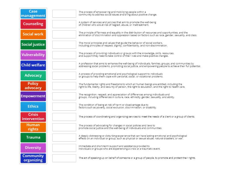 Social Work Vocabulary - Match up