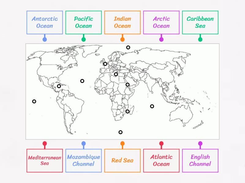 Oceans, seas and channels - Labelled diagram