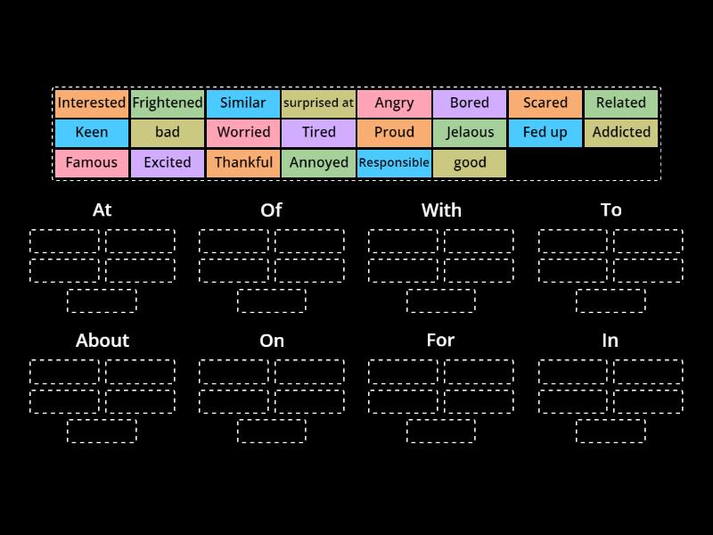 Adjectives with preposition - Group sort