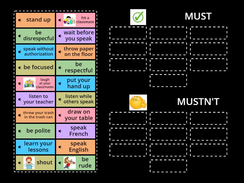 School rules with must / mustn't - Group sort