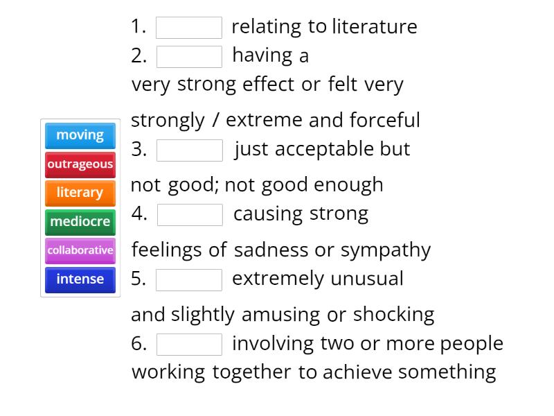 B2+, 6C Vocabulary 2 definitions - Complete the sentence