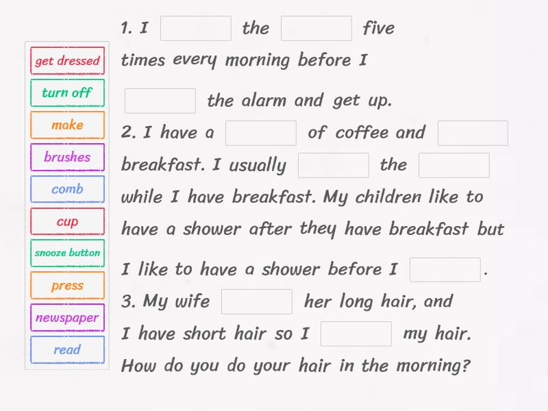 daily routine a2-b1 vocabulary - Complete the sentence