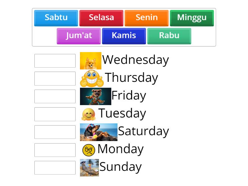 Nama-nama Hari - Une las parejas