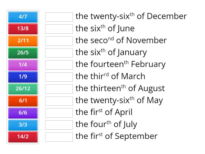 Dates and ordinal numbers (Steps Plus VI) - Match up