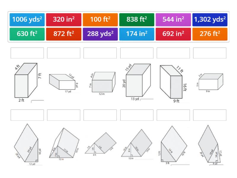 Surface Area of Rectangular and Triangular Prism - Match up