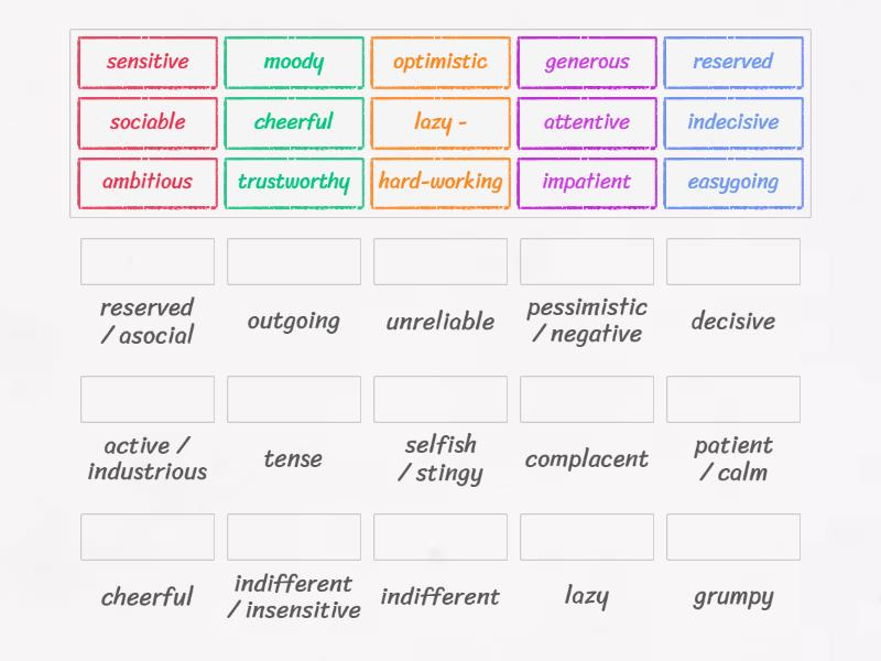 Descriptive Adjectives - Opposites - Match up