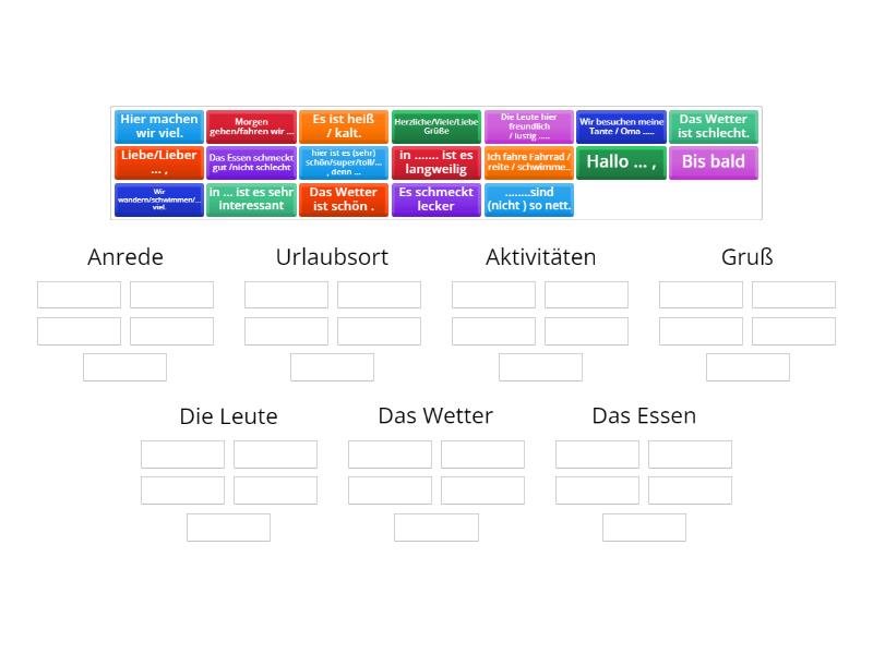 Eine Postkarte aus dem Urlaub schreiben - Group sort