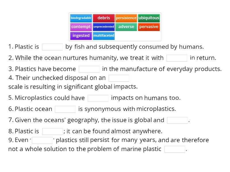 Vocabulary for Reading: Microplastics - Complete the sentence