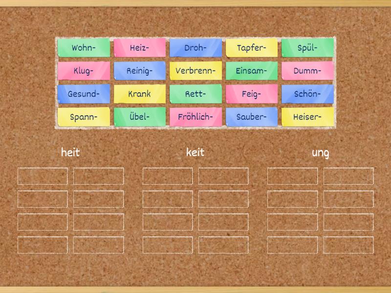 Nachsilben -keit, -heit, -ung Feminina - Group sort