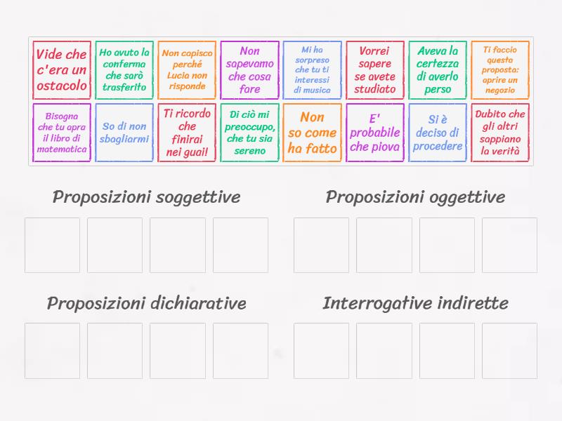 Soggettive, oggettive dichiarative e interrogative indirette - Group sort
