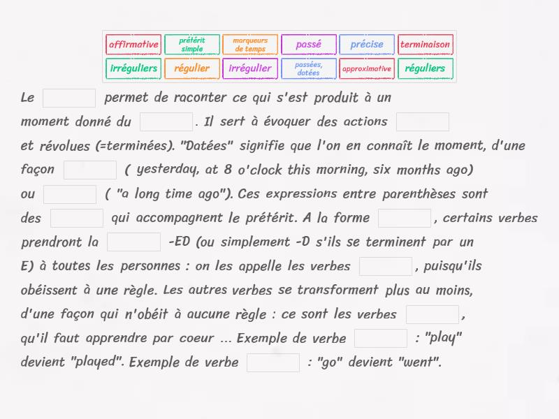 1. Le prétérit simple - 1ère partie - Complete the sentence