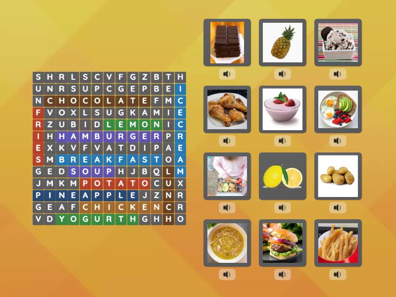 Food Vocabulary (Review 2° Elementary) - Wordsearch