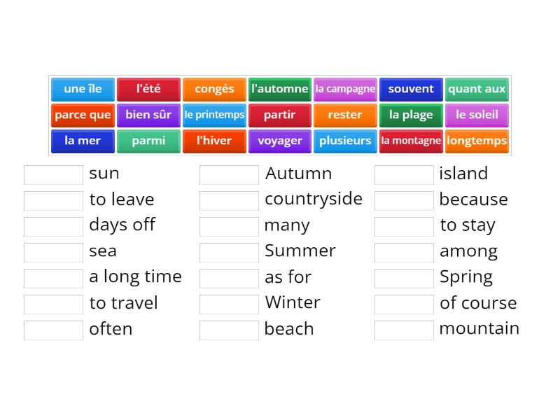 Les vacances: vocabulaire - Match up