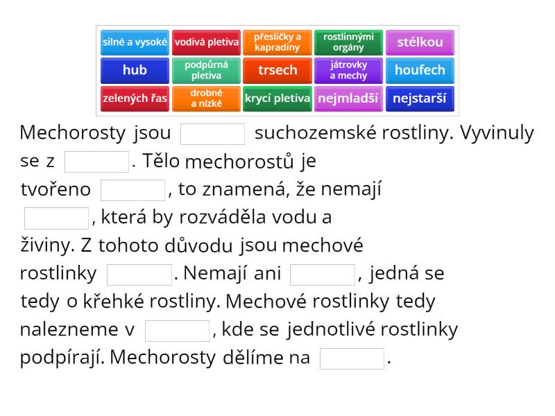 Mechorosty - doplňování do textu - Palabra perdida