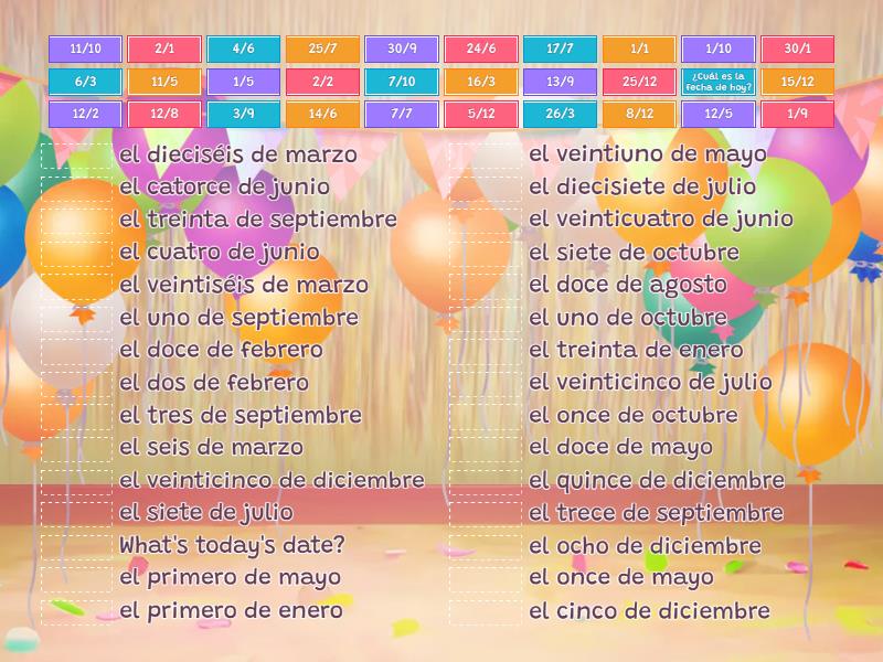 ¿Cuál es la fecha de hoy? = What is today’s date? - Match up
