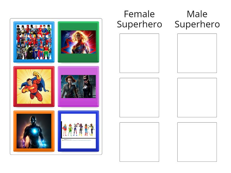 Sort The Pictures According To Male and Female Superheros - Group sort