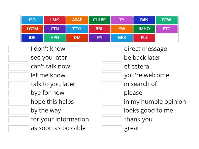 Abbreviations - Match up