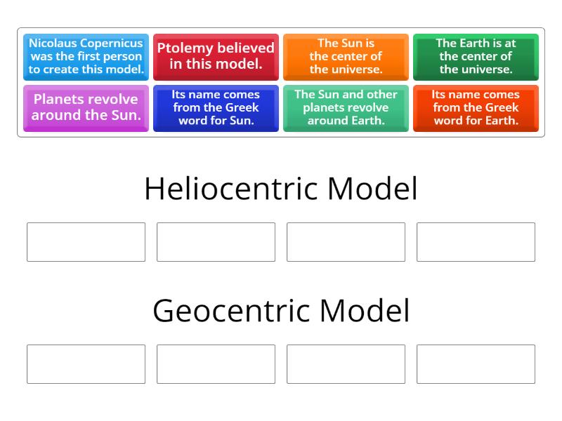 Heliocentric and Geocentric Models - Ordenar por grupo