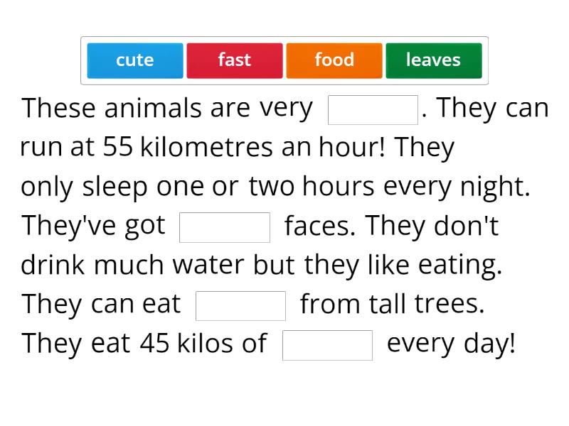 Go getter 1 Unit 7 Animals - Complete the sentence