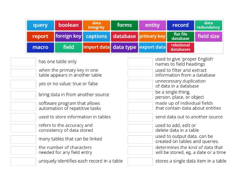 Database key terms - Match up