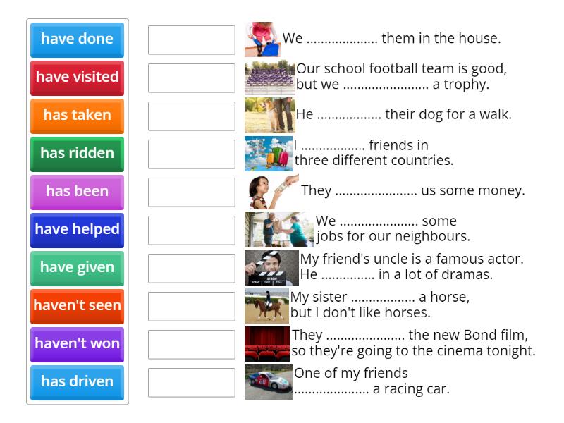 Present perfect Unit 5A Project 3 - Match up