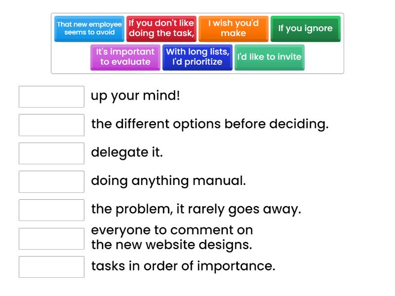 B1: Decision-making vocabulary - Une las parejas