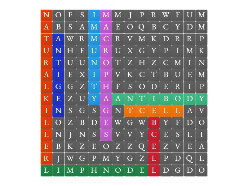 Immune system - Wordsearch
