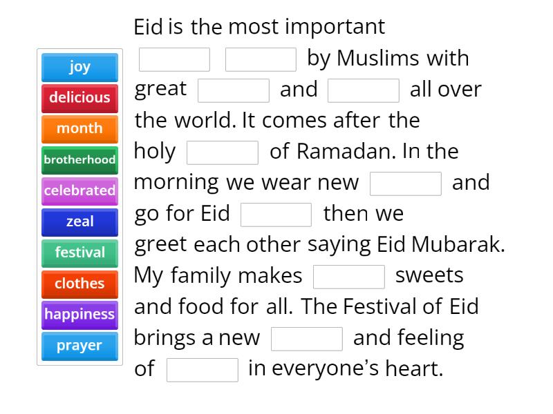 6th - Eid ul Fitr - Complete the sentence