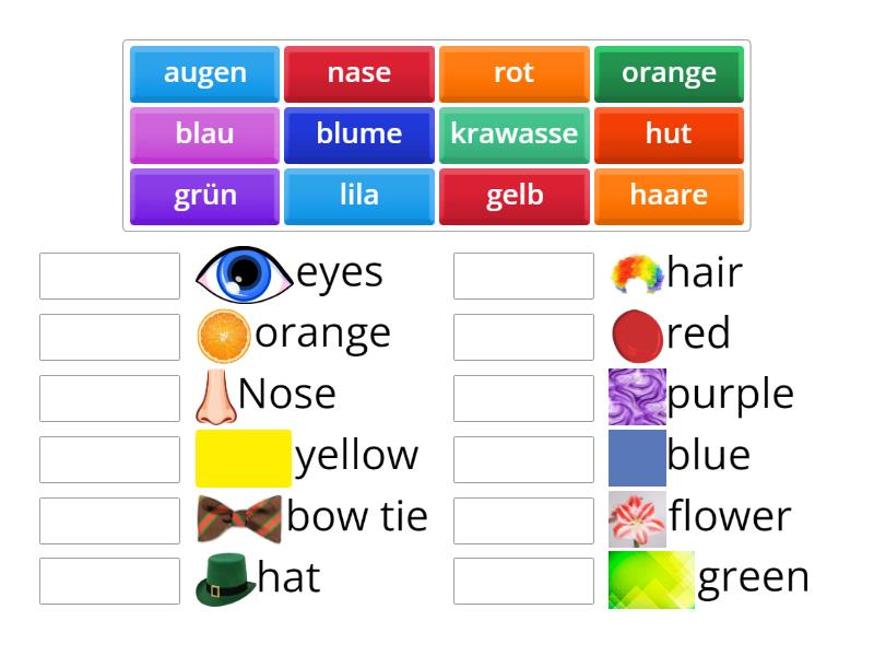 German colours and parts of a clown - Match up