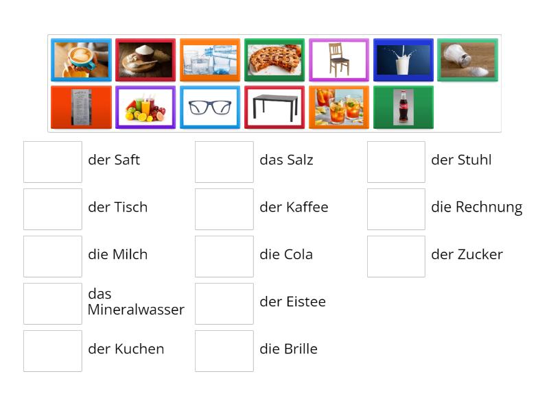Wortschatz A1.1: Gegenstände, im Café bestellen - Match up