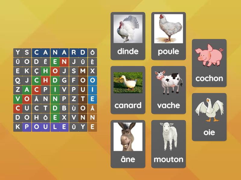 Mots mêlés : Animaux de la ferme - Wordsearch