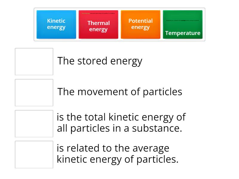 Temperature, Thermal Energy, Kinetic energy and Potential energy - Match up
