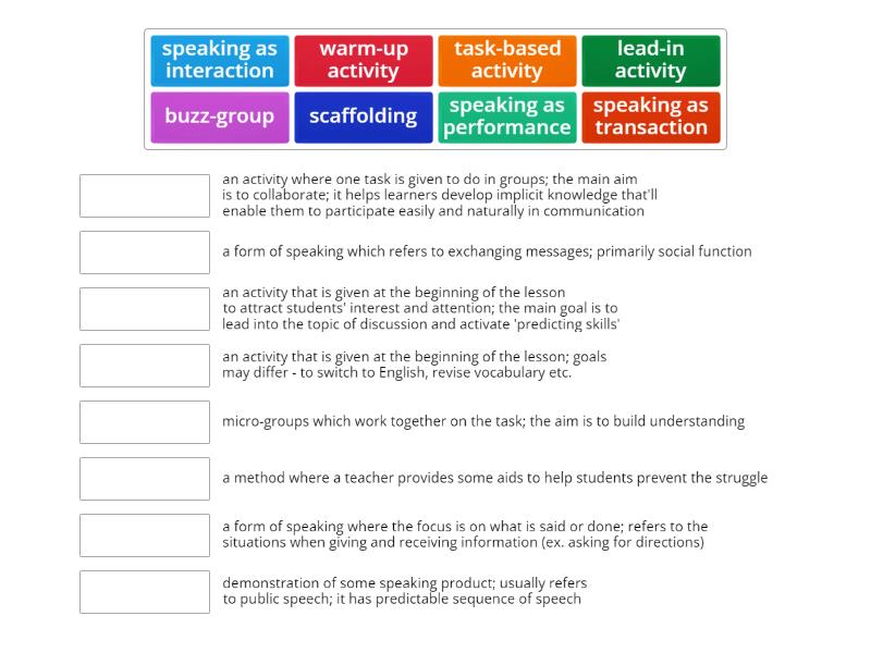 Teaching Speaking_Active Vocabulary - Match up