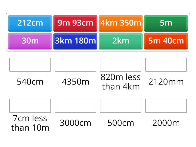 Converting mm,cm,m,km maths - Match up