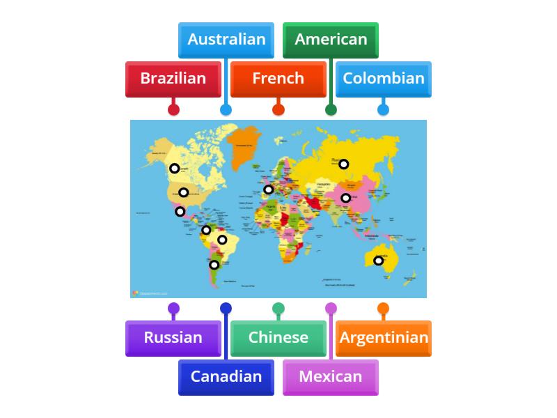 GATEWAY A1+ - COUNTRIES AND NATIONALITIES - Labelled diagram GATEWAY A1+ - COUNTRIES AND NATIONALITIES - Labelled diagram