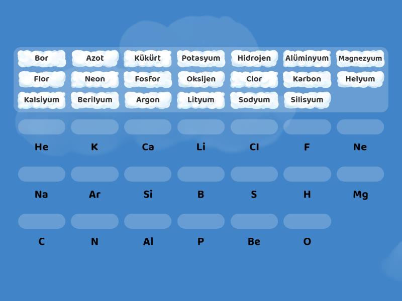 İlk 20 element ve sembolleri - Match up
