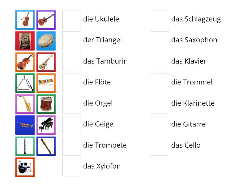 Wortschatz Musikinstrumente (mit Artikel) - Une las parejas