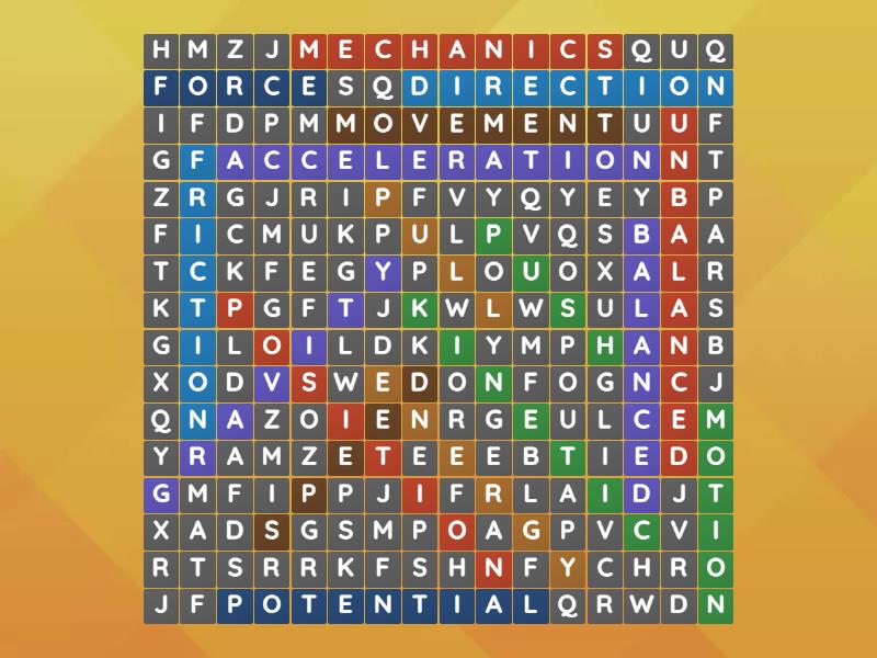 Newton's Laws of Motion: Vocabulary - Wordsearch