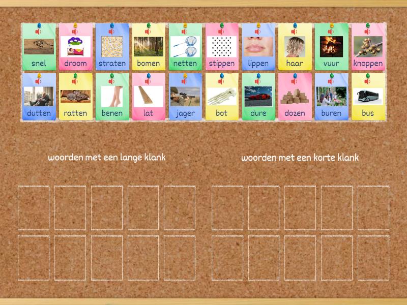 NT2 spelling 24 |woorden met korte klank lange klank - Group sort